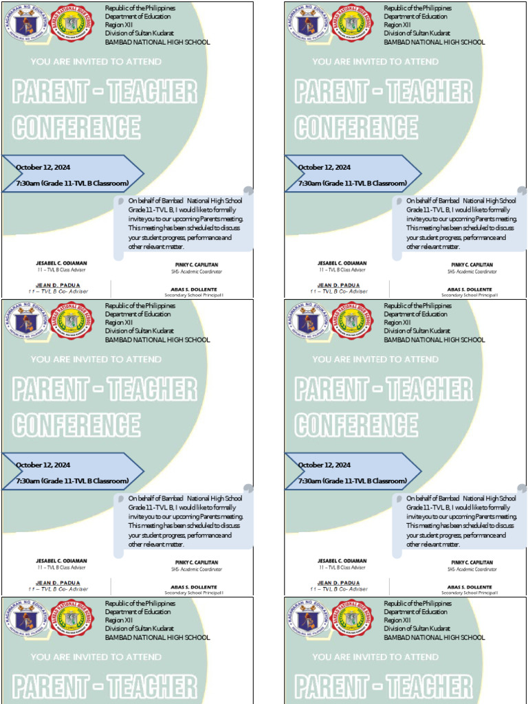 October 12, 2024 7:30am (Grade 11-TVL B Classroom) October 12, 2024 7 ...