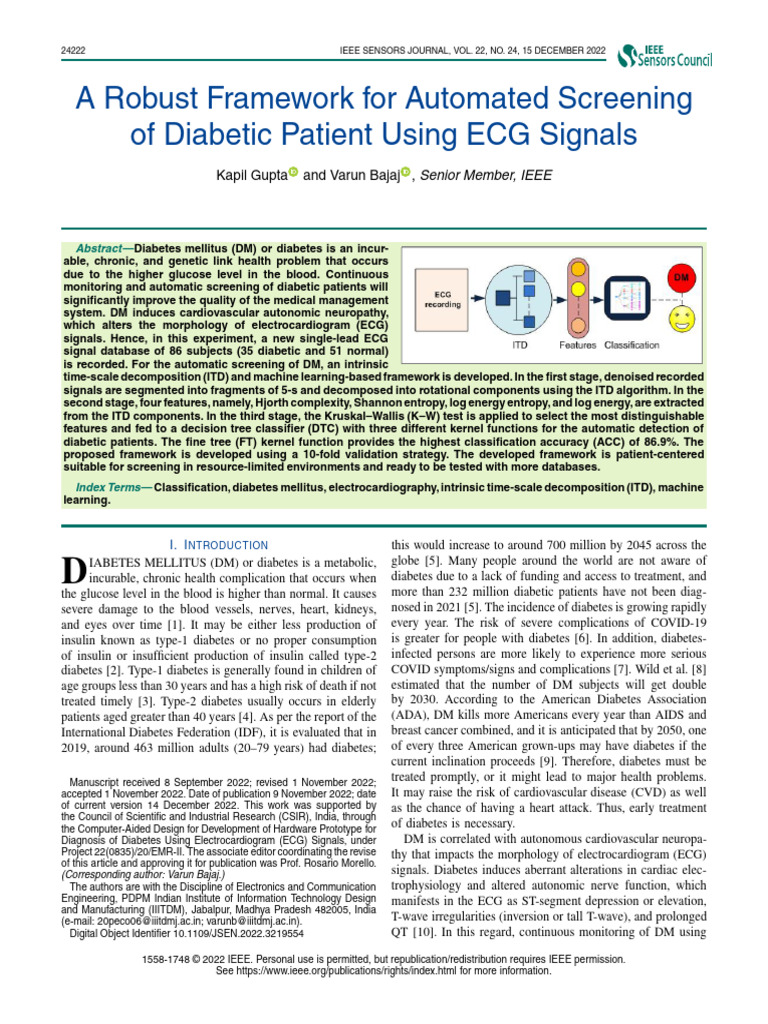 A Robust Framework For Automated Screening of Diabetic Patient Using ECG Signals | PDF