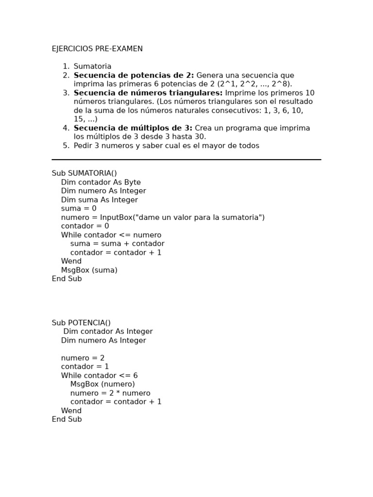 EJERCICIOS PRE EXAMEN | PDF