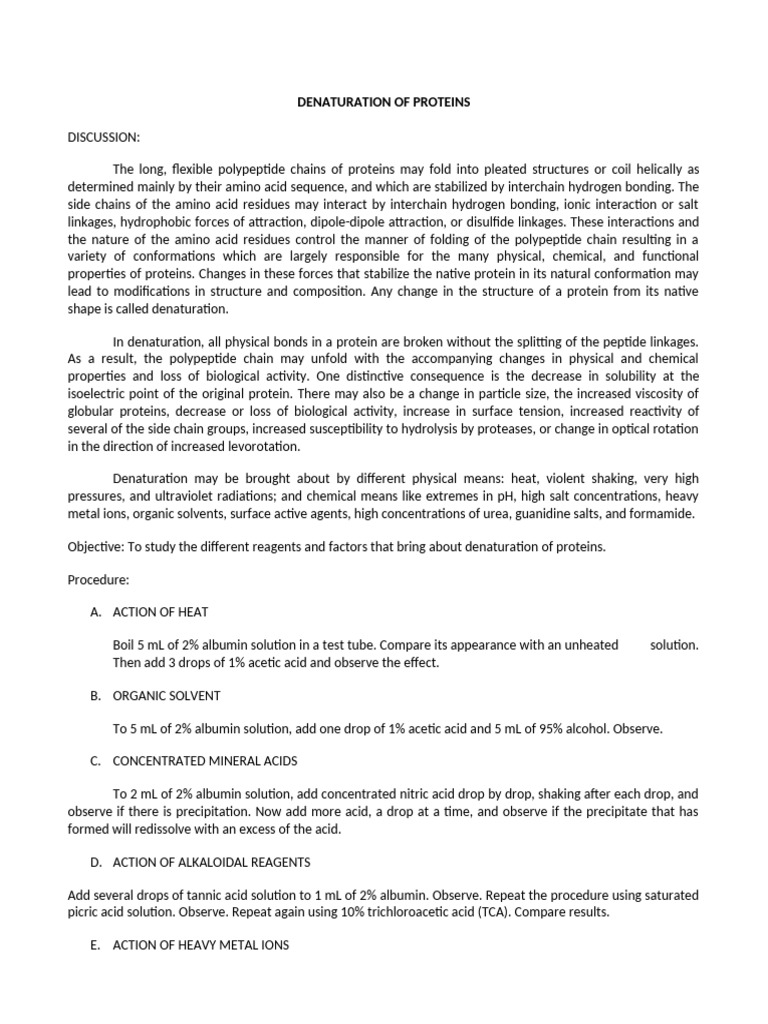 Denaturation of Proteins | PDF