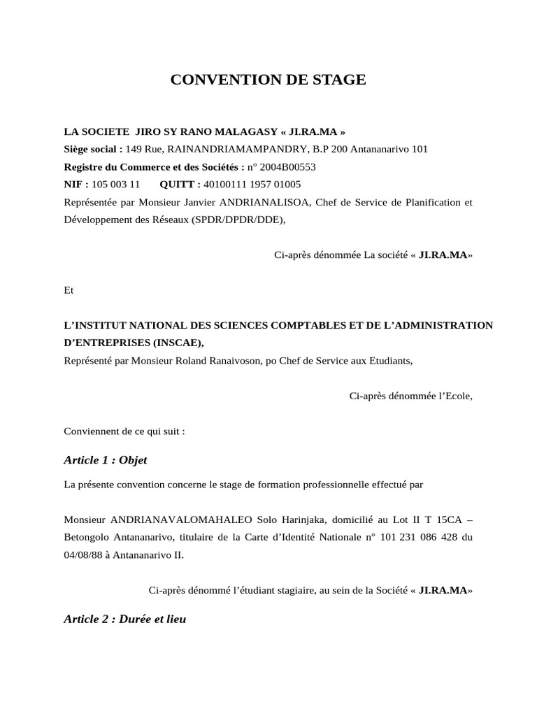 Convention de Stage | PDF