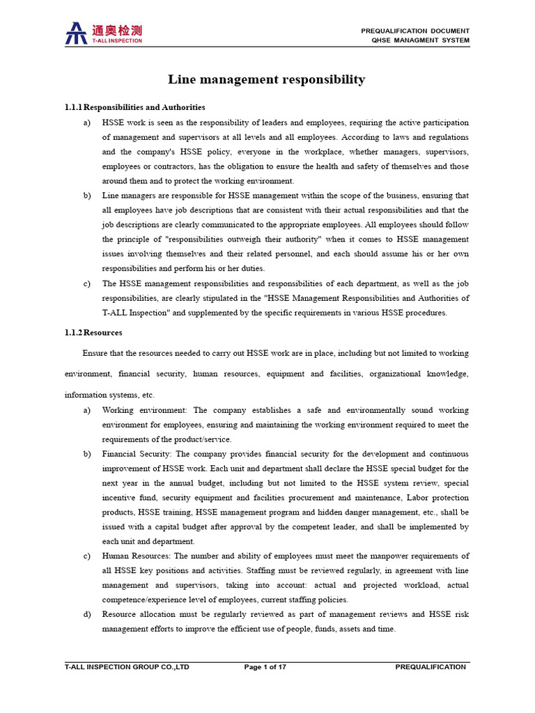 8.3 Line Management Responsibility | PDF