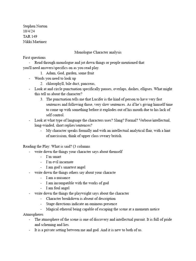 Monologue Character Analysis | PDF