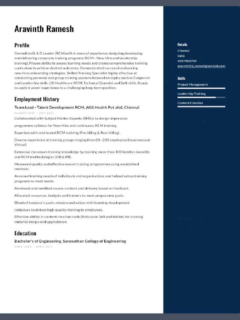 Aravinth Resume RCM | PDF