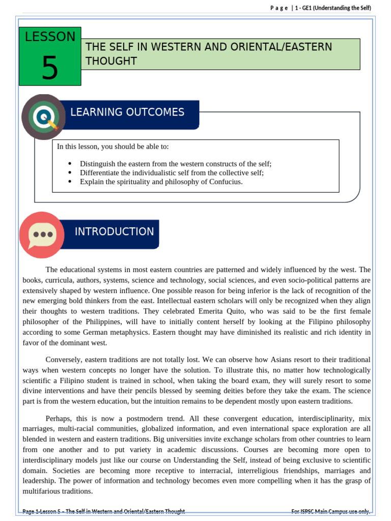 Lesson 5 The Self From Western and Oriental or Eastern Thought | PDF