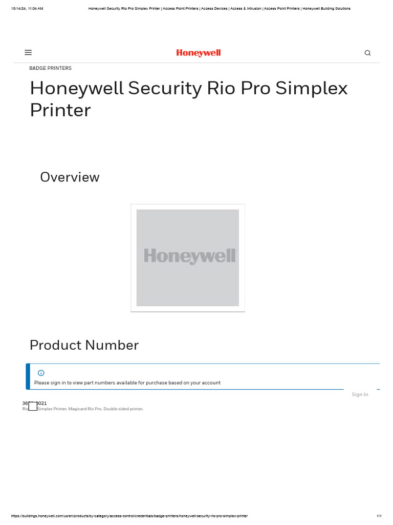 Honeywell Security Rio Pro Simplex Printer: Badge Printers | PDF