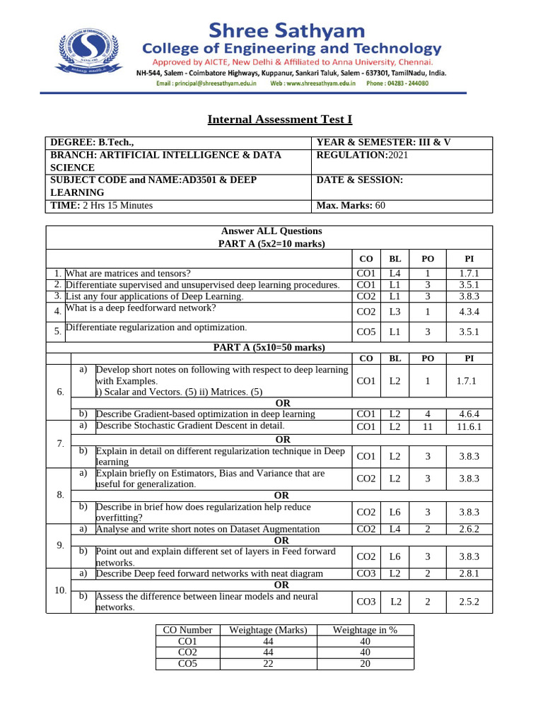 Deep Learning QP Ia ! Sep 2024 | PDF | Deep Learning | Computers