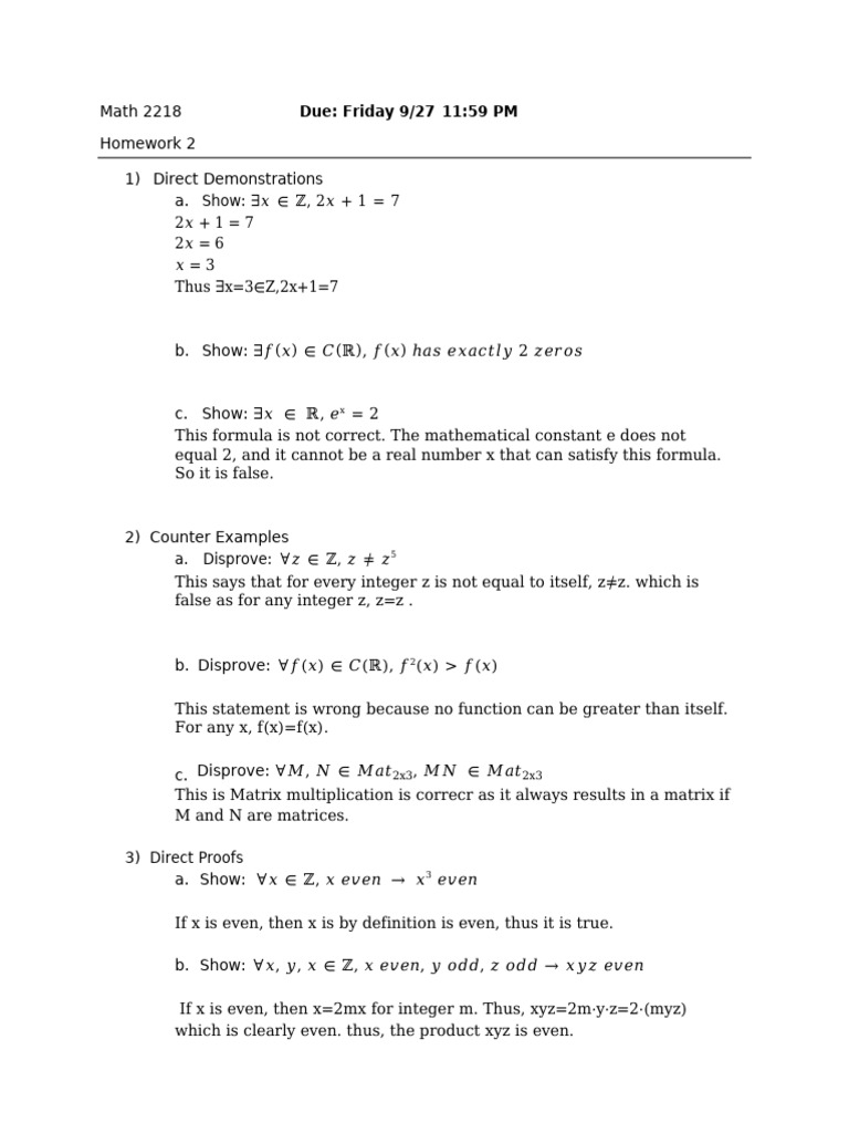 Math 2218 HW2 | PDF