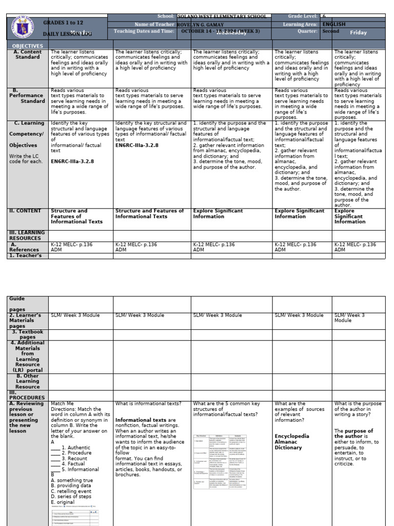 DLL - English 6 - Q2 - W3 | PDF