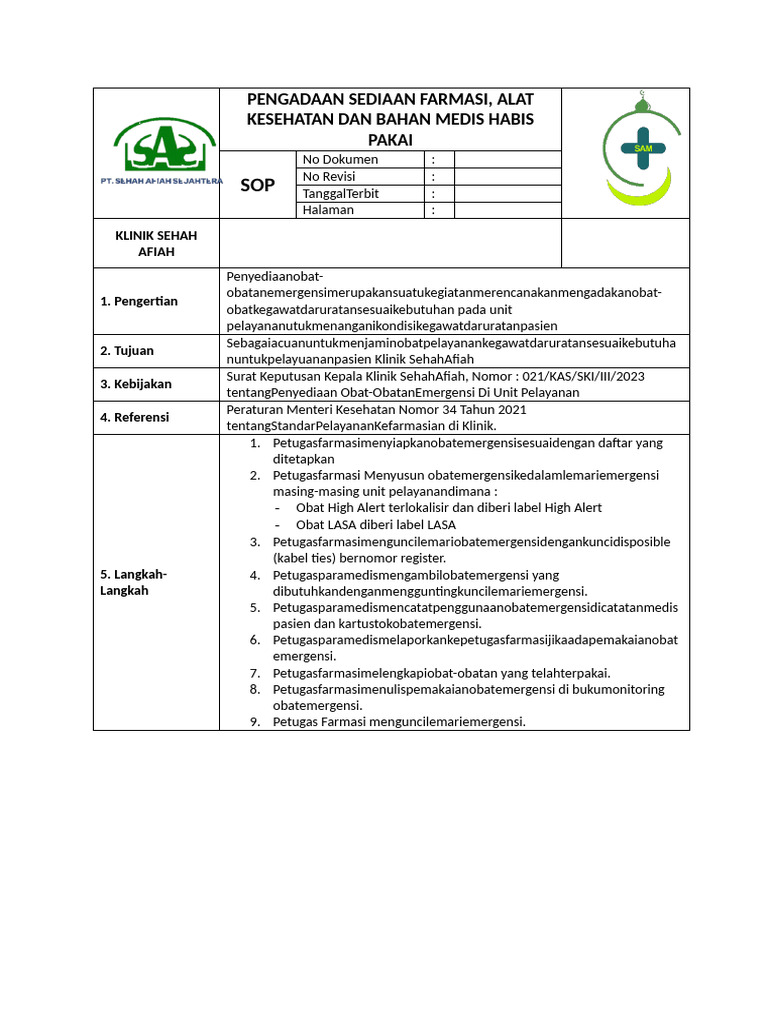 Pengadaan Sediaan Farmasi Alat Kesehatan Dan Bahan Medis Habis Pakai Pdf