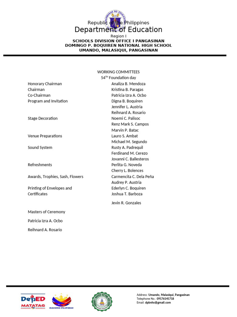 54th Foundation Day WORKING COMMITTEES | PDF