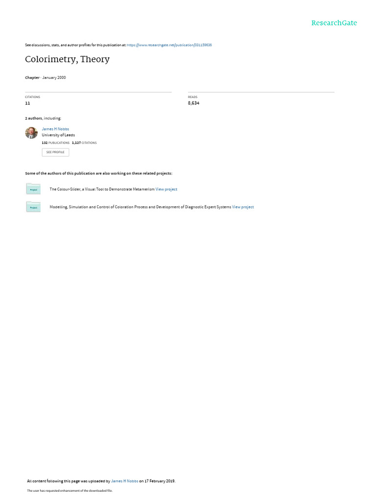 Colorimetry, Theory Author Alison Gilchrist and Jim Nobbs | PDF