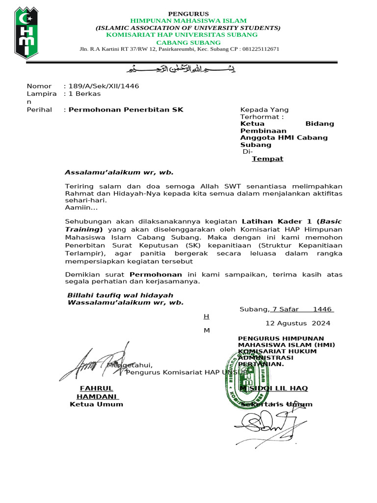 Permohonan SK Panitia lk1 HAP 2024 GSG | PDF