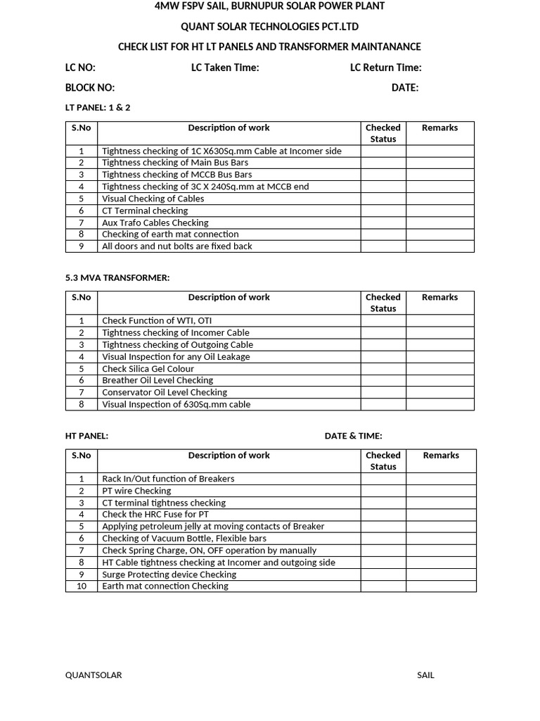 Check List For Blocks Maintanance | PDF