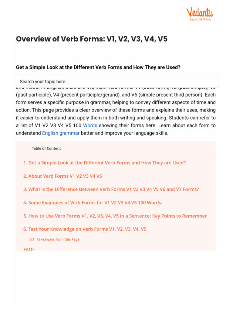 Overview of Verb Forms - V1, V2, V3, V4, V5 | PDF