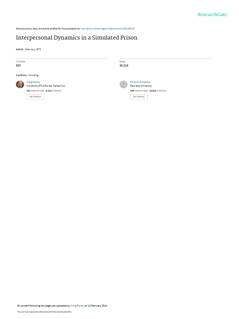 Interpersonal Dynamics in A Simulated Prison | PDF