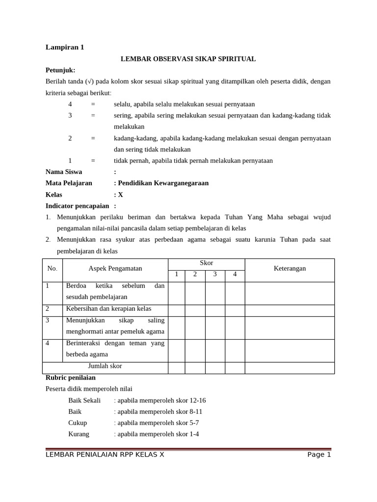Lampiran Penilaian | PDF