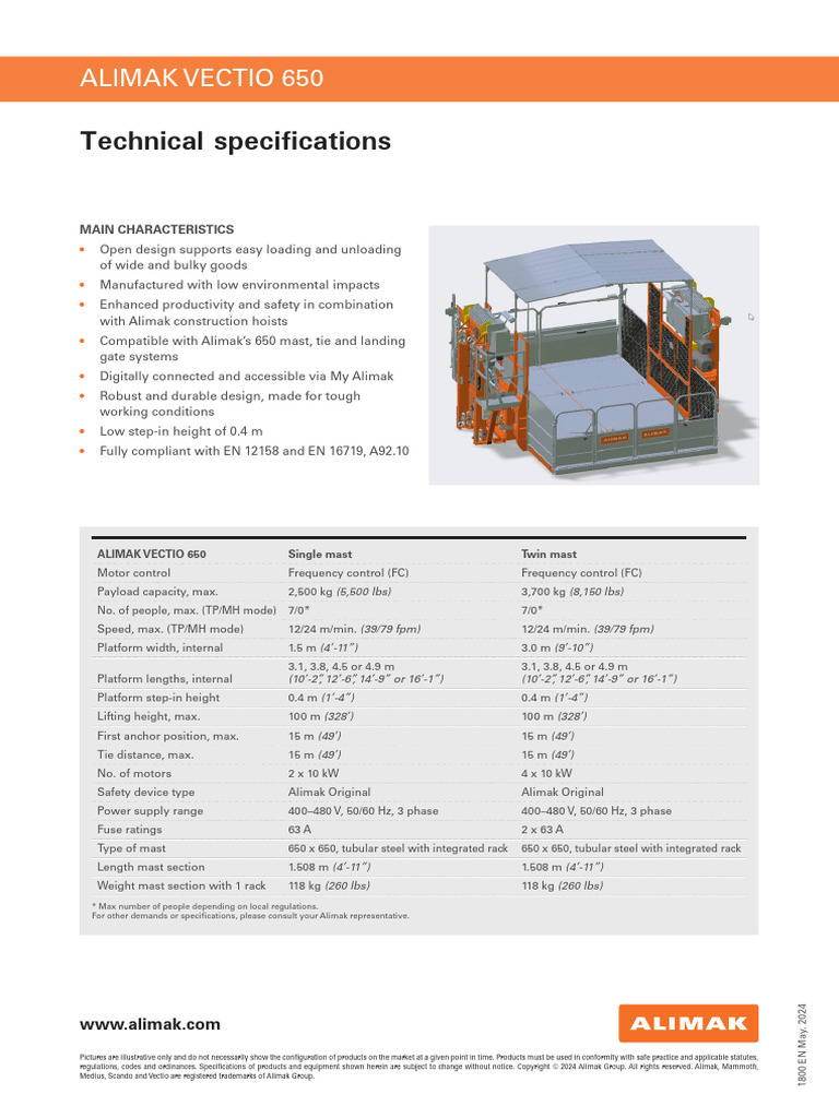Alimak-Vectio-650-Tech-specs-1800-May-2024 | PDF