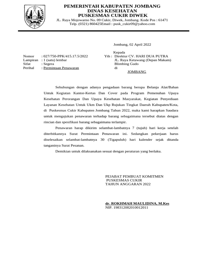 10. PERMINTAAN PENAWARAN OLEH PPK KE CV. | PDF