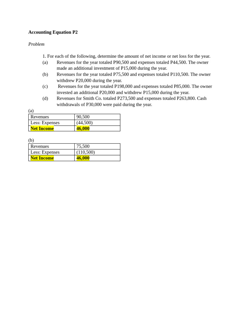Accounting Equation P2 | PDF