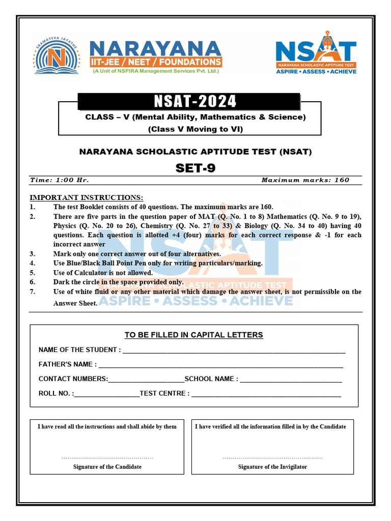 SET-09_CLASS V TO VI_NSAT-2024_QP | PDF