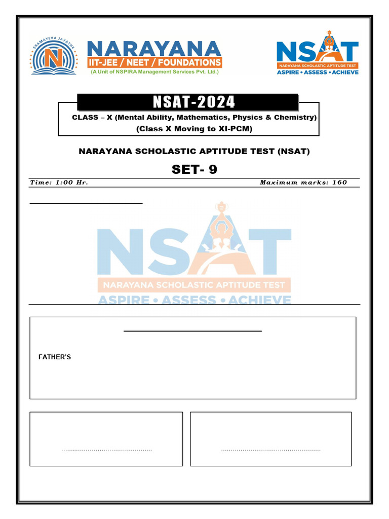 Set-09 - Class X To Xi PCM - Nsat-2024 - QP | PDF