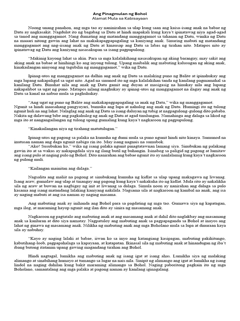 Ang Pinagmulan NG Bohol-1 | PDF