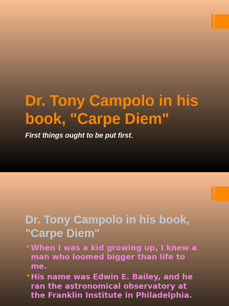 388 Dr. Tony Campolo in His Book, Carpe Diem | PDF