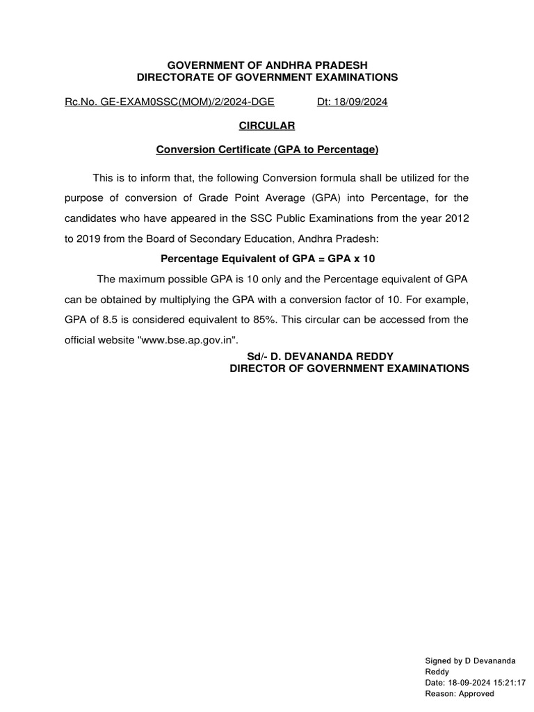 Conversion Formula Circular DGE Signed | PDF