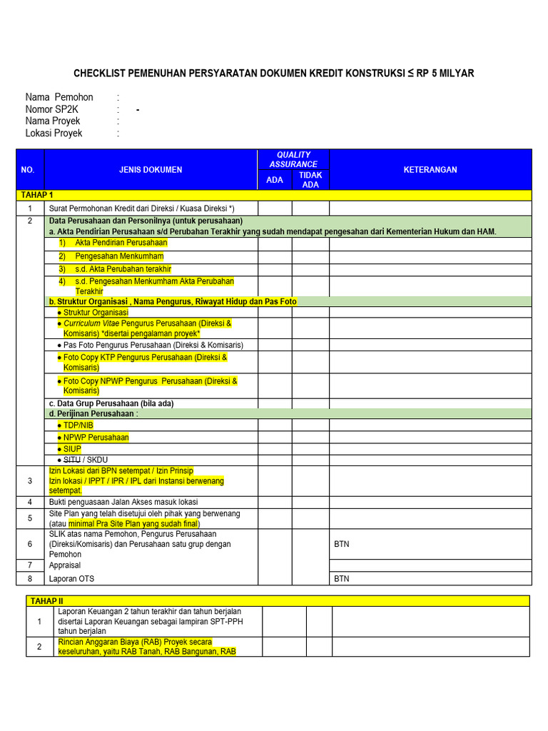 Contoh Checklist KYG BTN | PDF