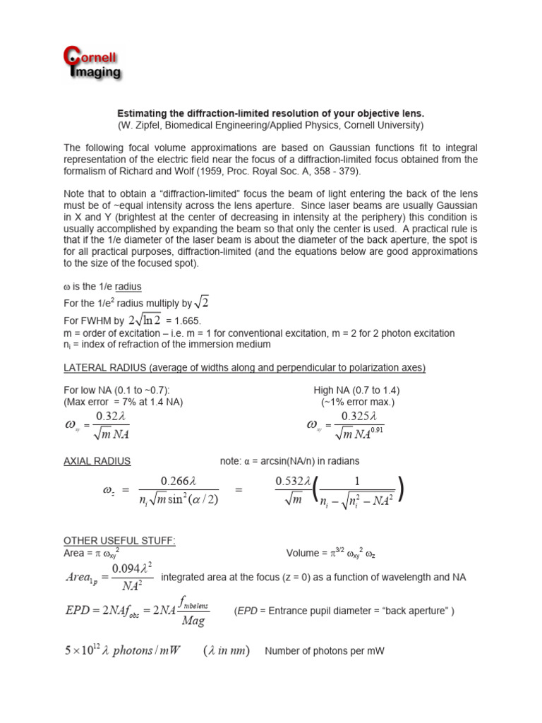 1959 Estimating The Diffraction Limited Resolution Of Your Objective Lens Unknown Unknown