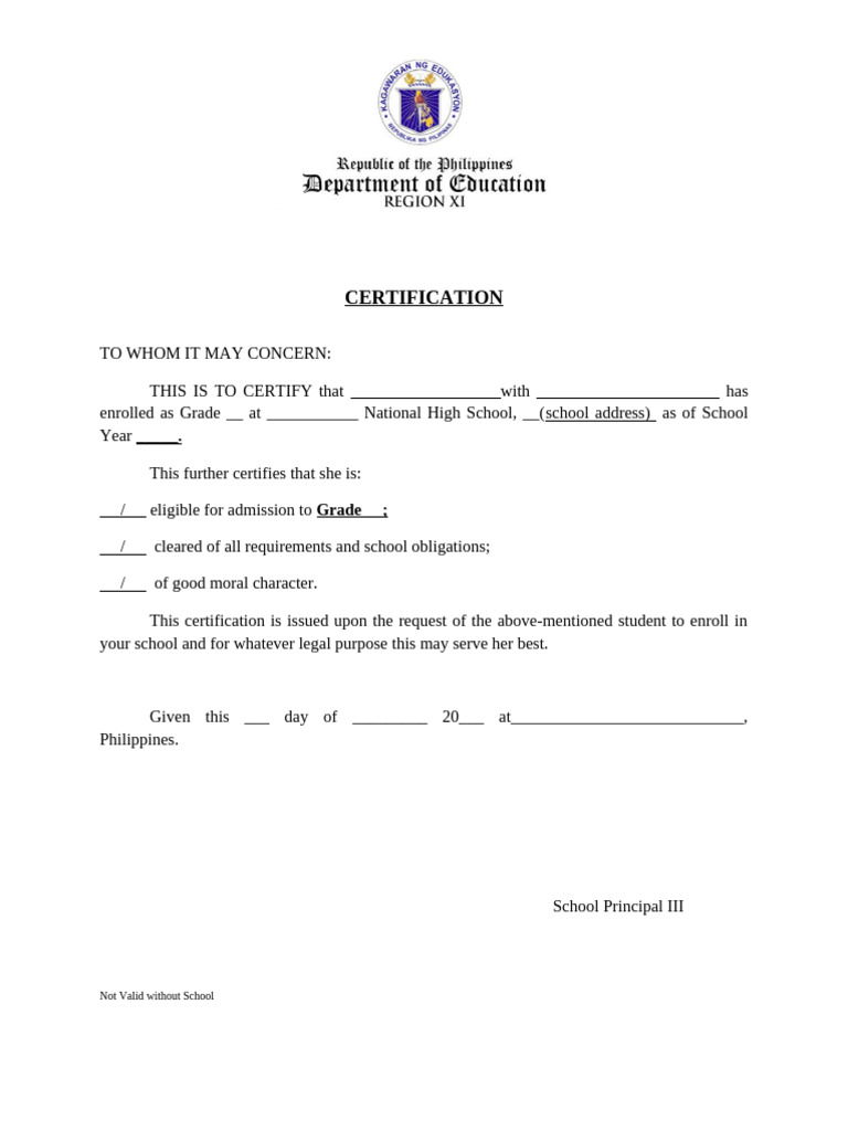 Sample Good Moral Certification | PDF