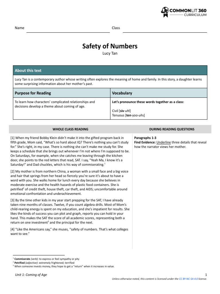 10G Unit 1 Safety of Numbers STUDENT COPY Ed1.0 | PDF