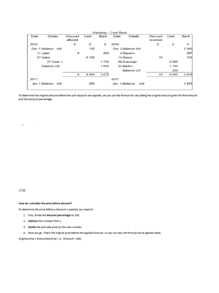 To Determine The Original Amount Before The Cash Discount Was Applied | PDF
