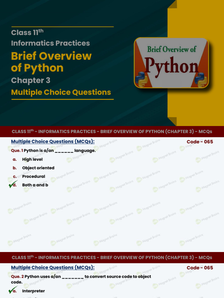 11th - Chapter 3 - Brief Overview of Python - Information Practice | PDF