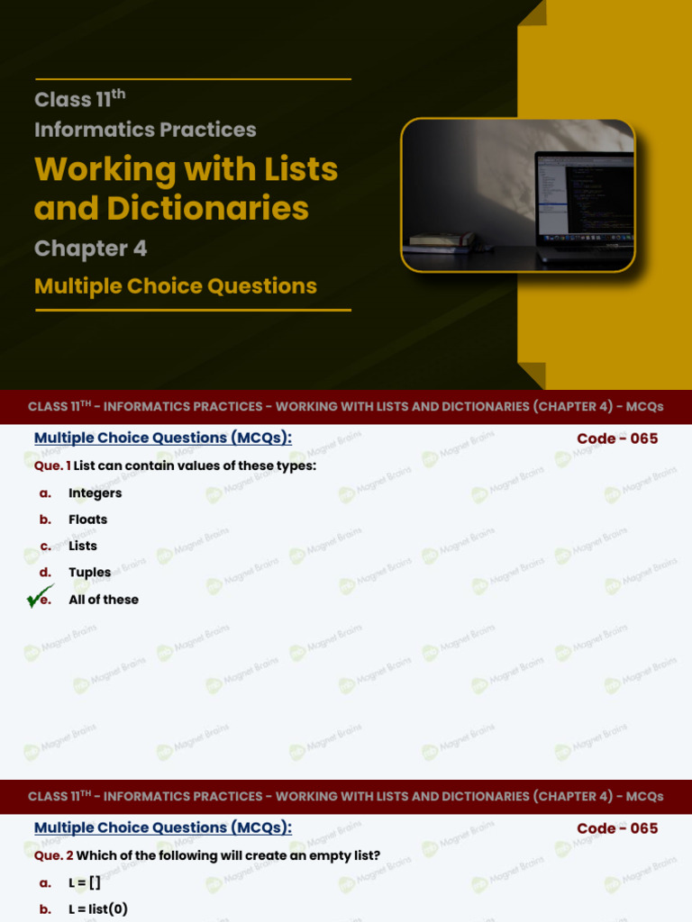 11th - Chapter 4 - Working with list & dictionaries- Information ...