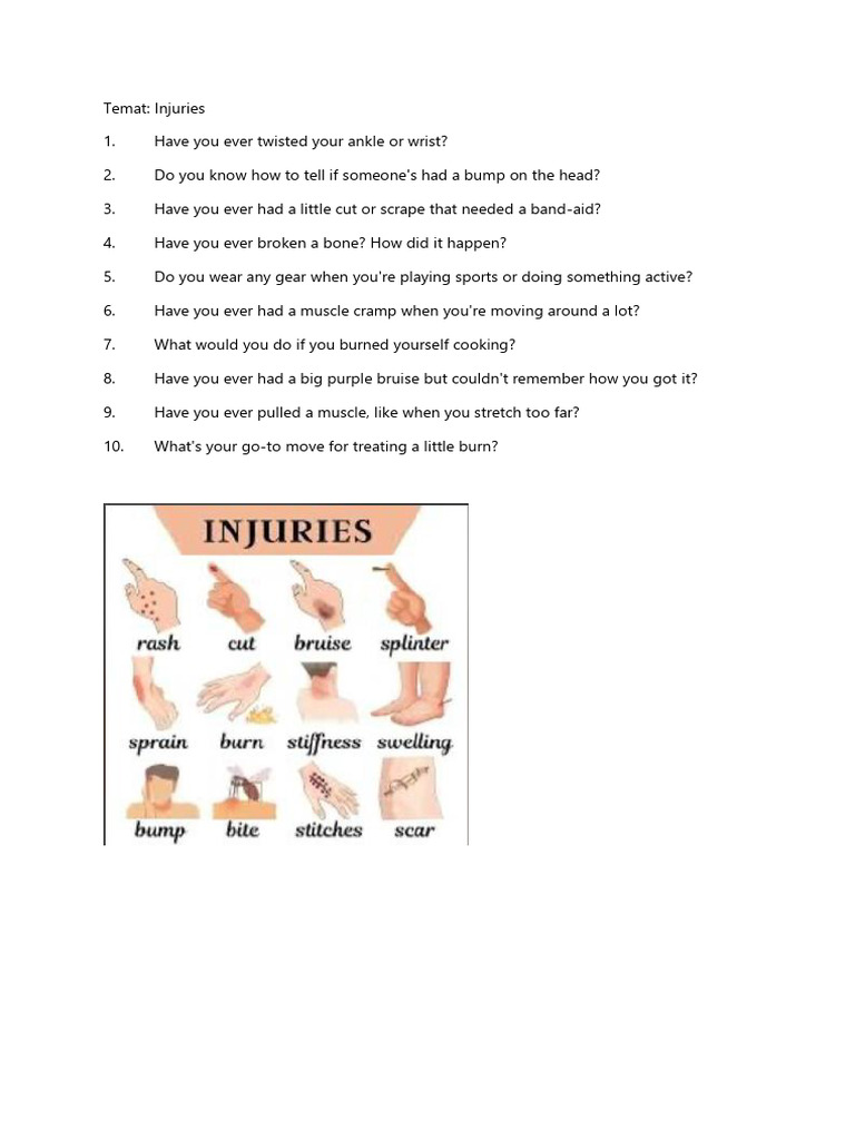Injuries - English - Beginner 11 | PDF