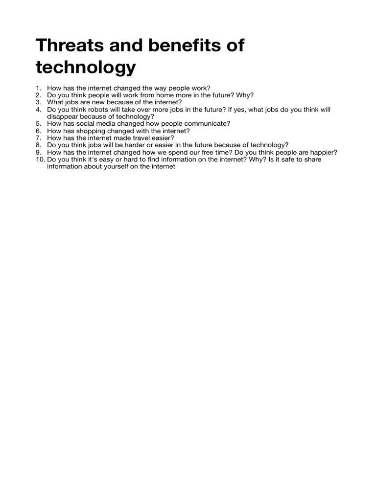 Threats and Benefits of Technology | PDF