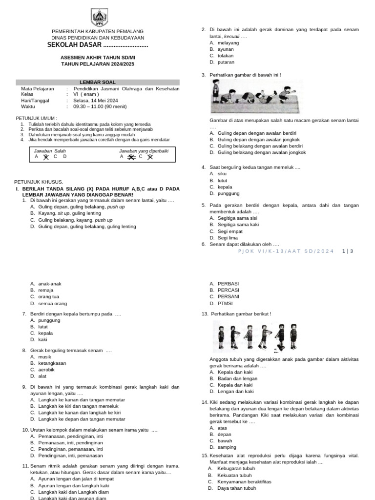 1.lembar Soal - PJOK ATS 2024 | PDF