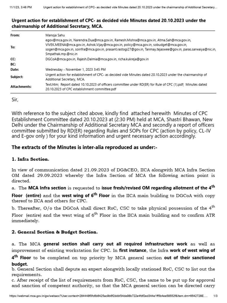 Circulation of Minutes Email Dated 01.10.2023 | PDF