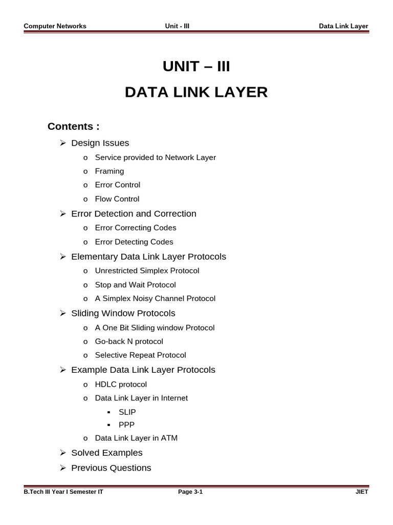 Unit 3 - Data Link Layer | PDF