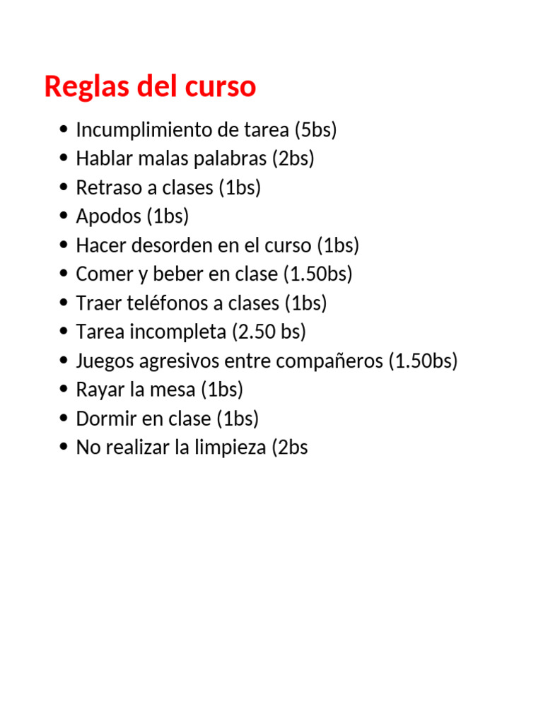 Reglas Del Curso | PDF