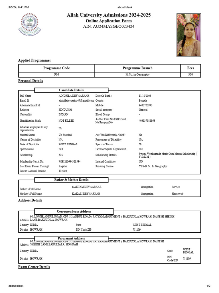 AU Application Form | PDF