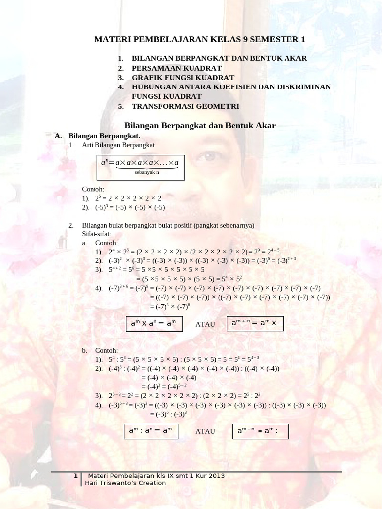 Materi Ajar Semester 1 Kelas 9 | PDF