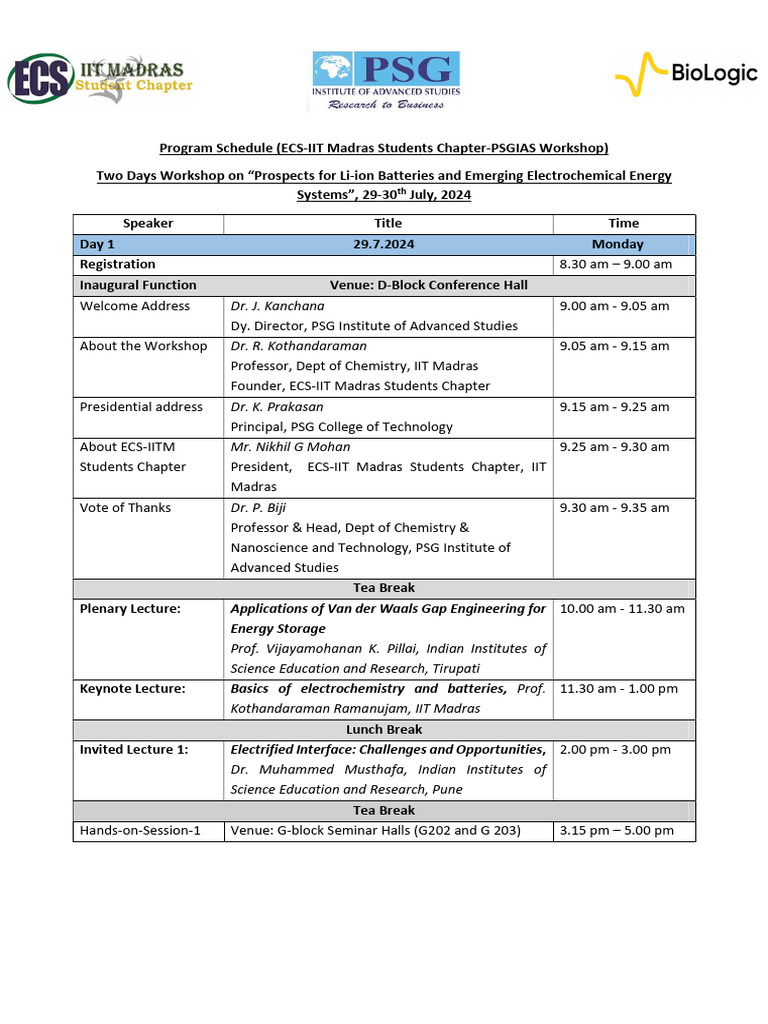 Program Schedule ECS Final | PDF