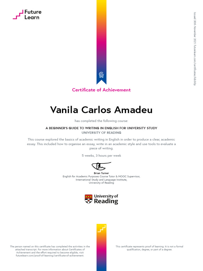 English-For-study Certificate of Achievement Kib3i0p | PDF | Essays ...