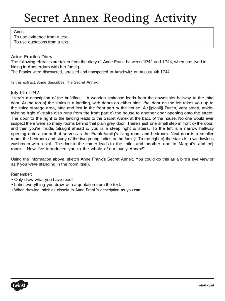 T2 H 5194 Anne Frank Secret Annex Reading Activity | PDF