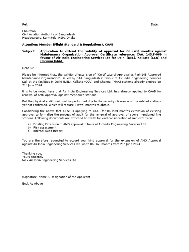 Application for Extension of AMO Apporoval Certificate | PDF