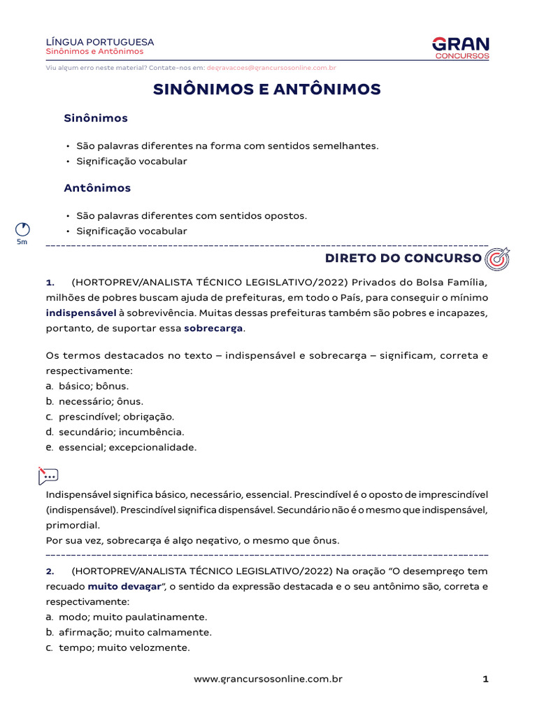 Aula 2 - Sinônimos e Antônimos | PDF