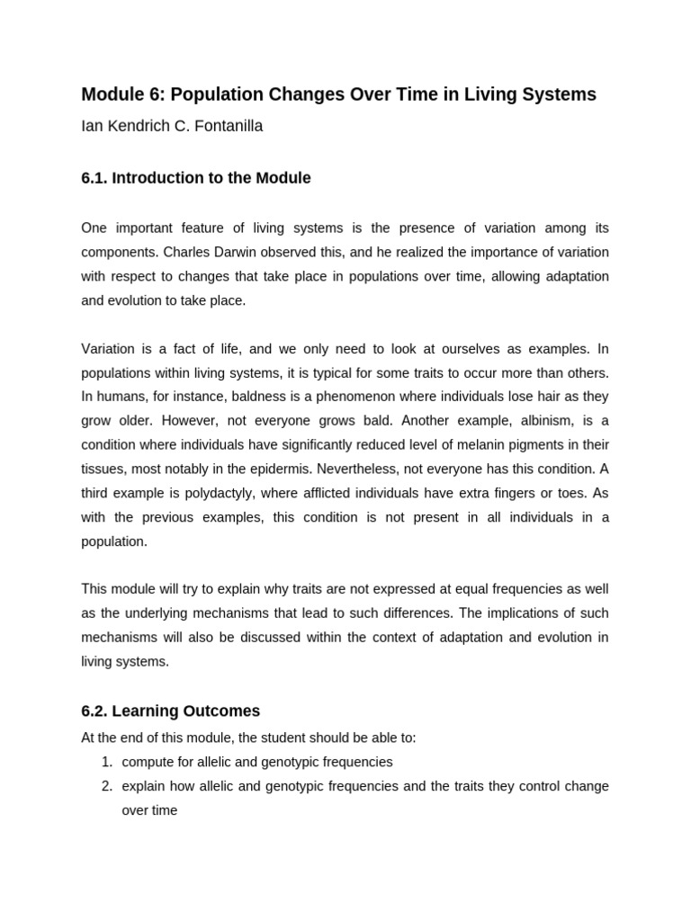 Module 6 - Change in Populations Over Time | PDF